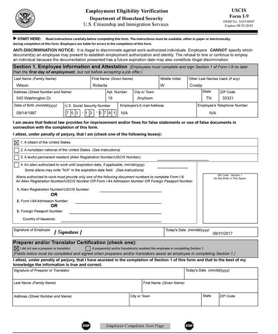 Appendix C Examples of Correct Forms I-9 - The I-9 and E-Verify ...