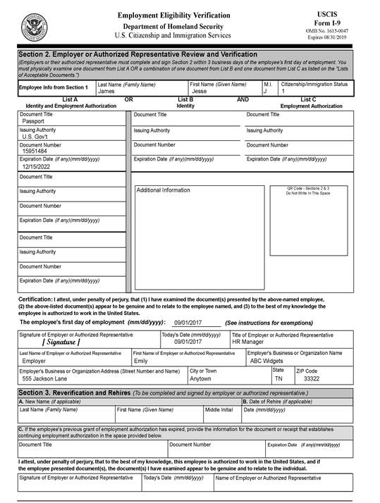 Appendix C Examples of Correct Forms I-9 - The I-9 and E-Verify ...