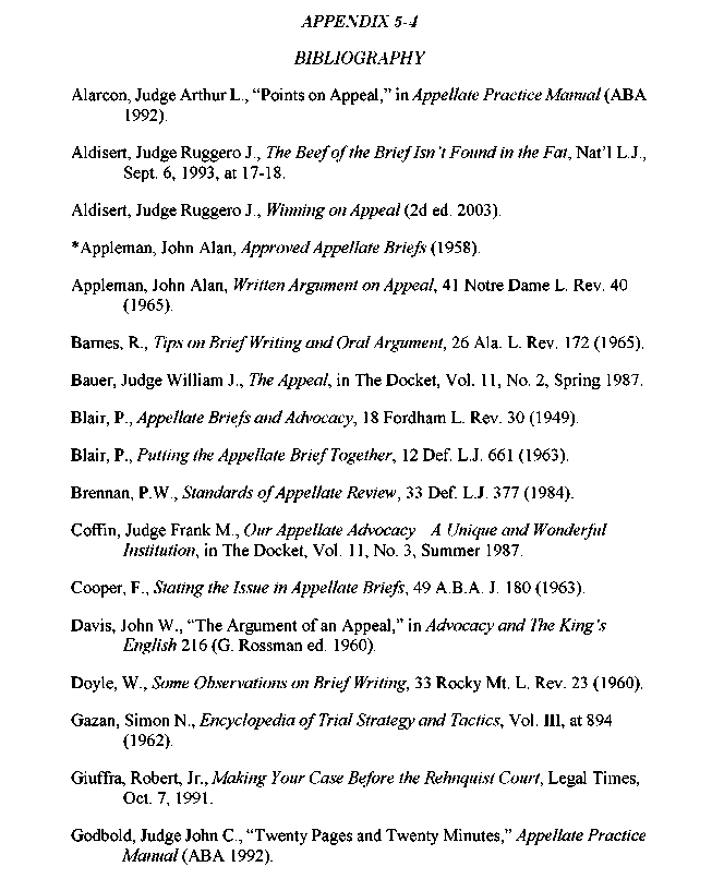 Appendix 5-4 Bibliography - Chapter 5 Appellate Brief Writing ...