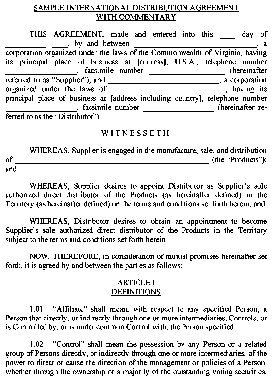 Appendix 12-1 Sample International Distribution Agreement with ...