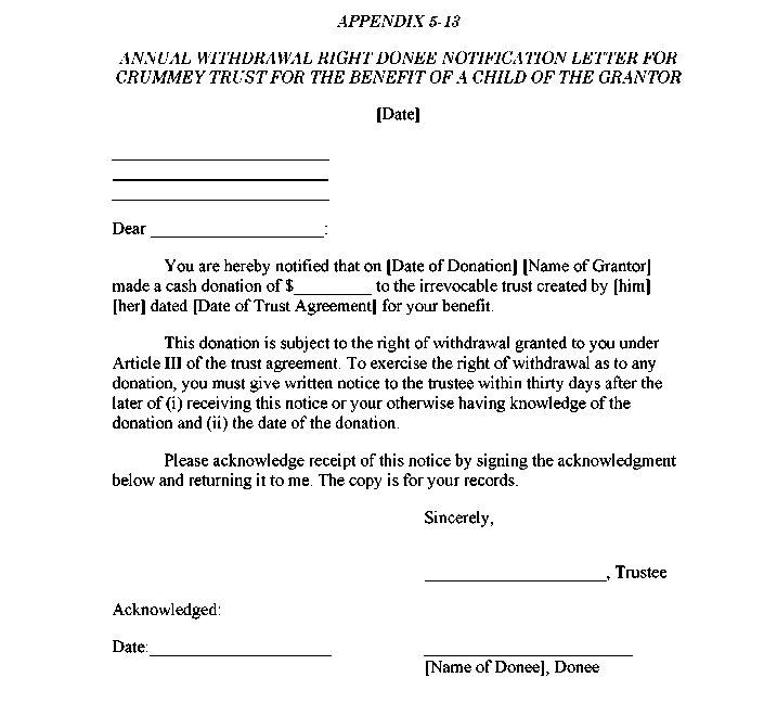Appendix 5-13 Annual Withdrawal Right Donee Notification Letter for ...