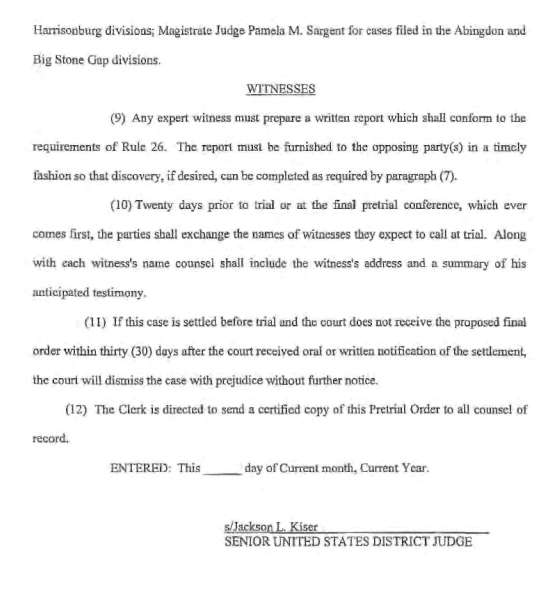 Appendix 3-7 Western District Scheduling Order (judge Kiser) - Chapter ...