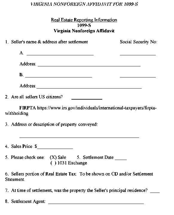 Appendix 12-14 Virginia Nonforeign Affidavit for 1099-s - Chapter 12 ...
